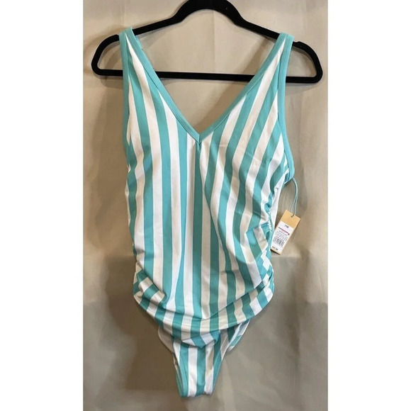Kona Sol | Swim | Kona Sol Size 4w Turquoise Stripe One Piece Swimsuit ...